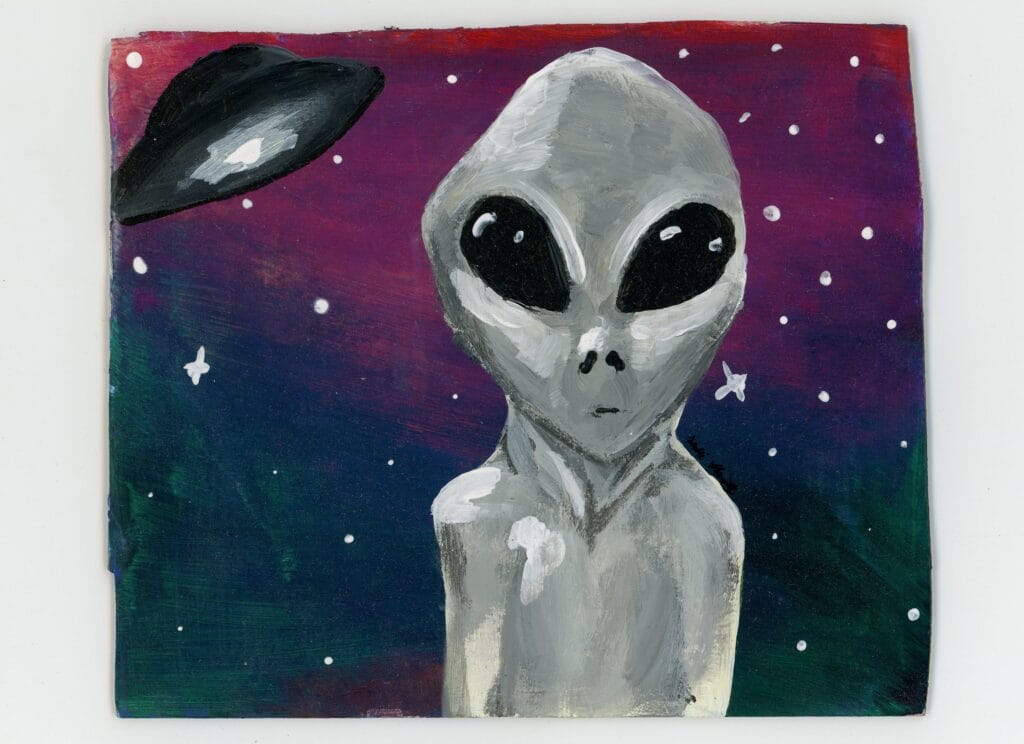 Alien Acrylic Painting on Cardboard - NEMAA